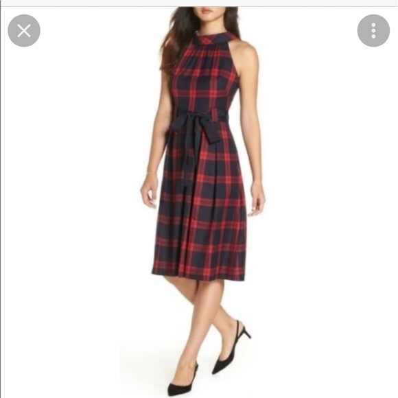 1901 | Dresses | Nwt 91 Retro Navy And Red Plaid Low Back Dress | Poshmark